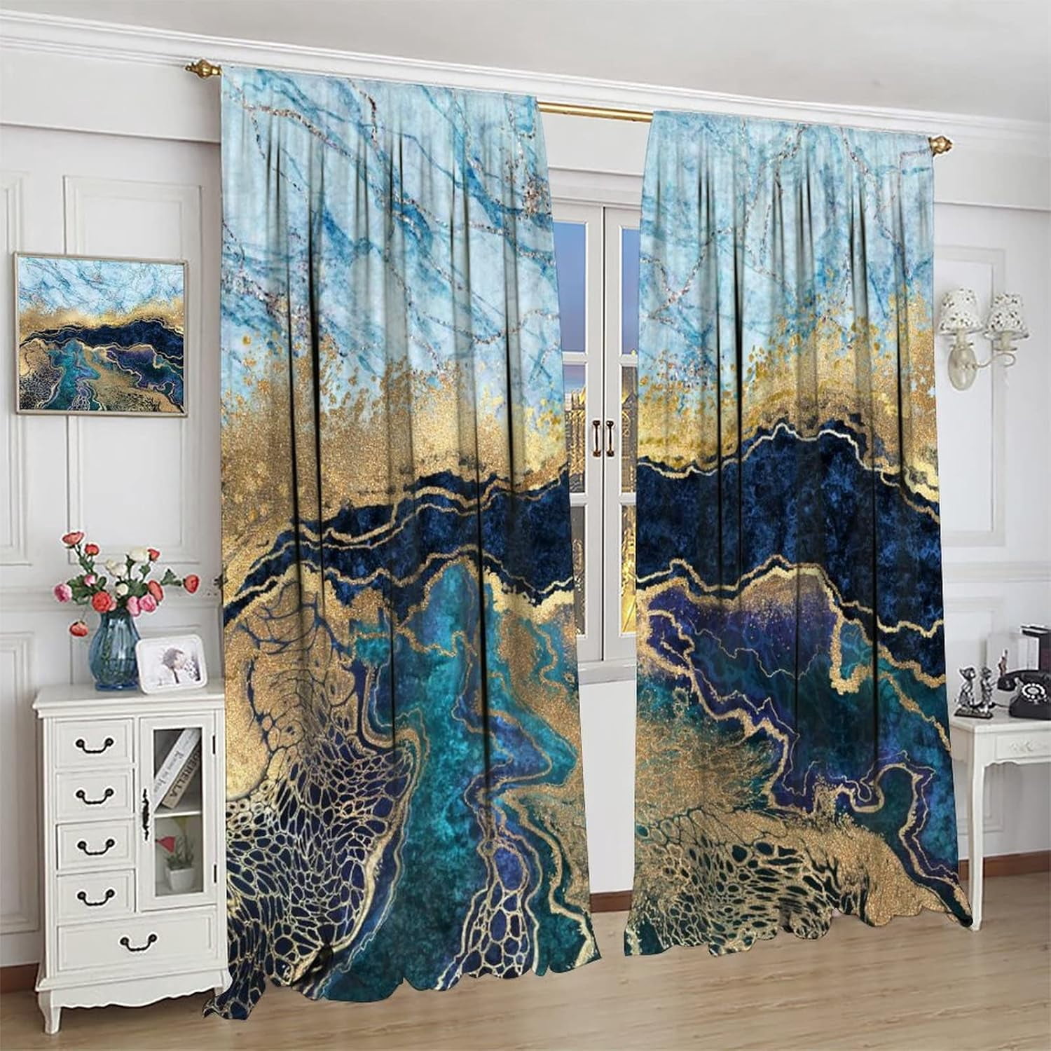 Abstract Marble Curtains White Gold Stripe Marble Birthday Thermal ...