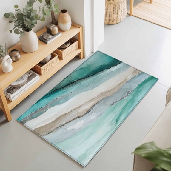 Abstract Marble Cyan Teal Gradient Rectangle Area Rug 2x3ft,Living Room ...