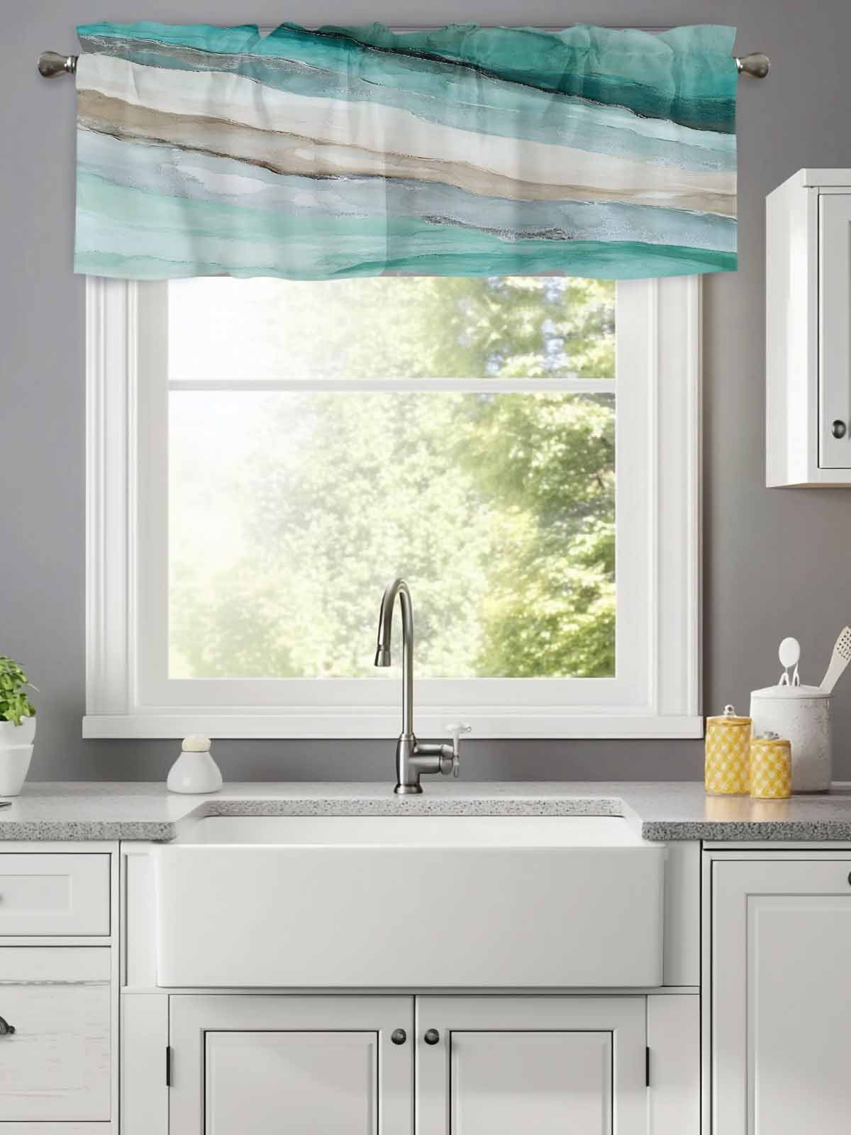 Abstract Marble Cyan Teal Gradient Valances for Windows,Kitchen Valance ...