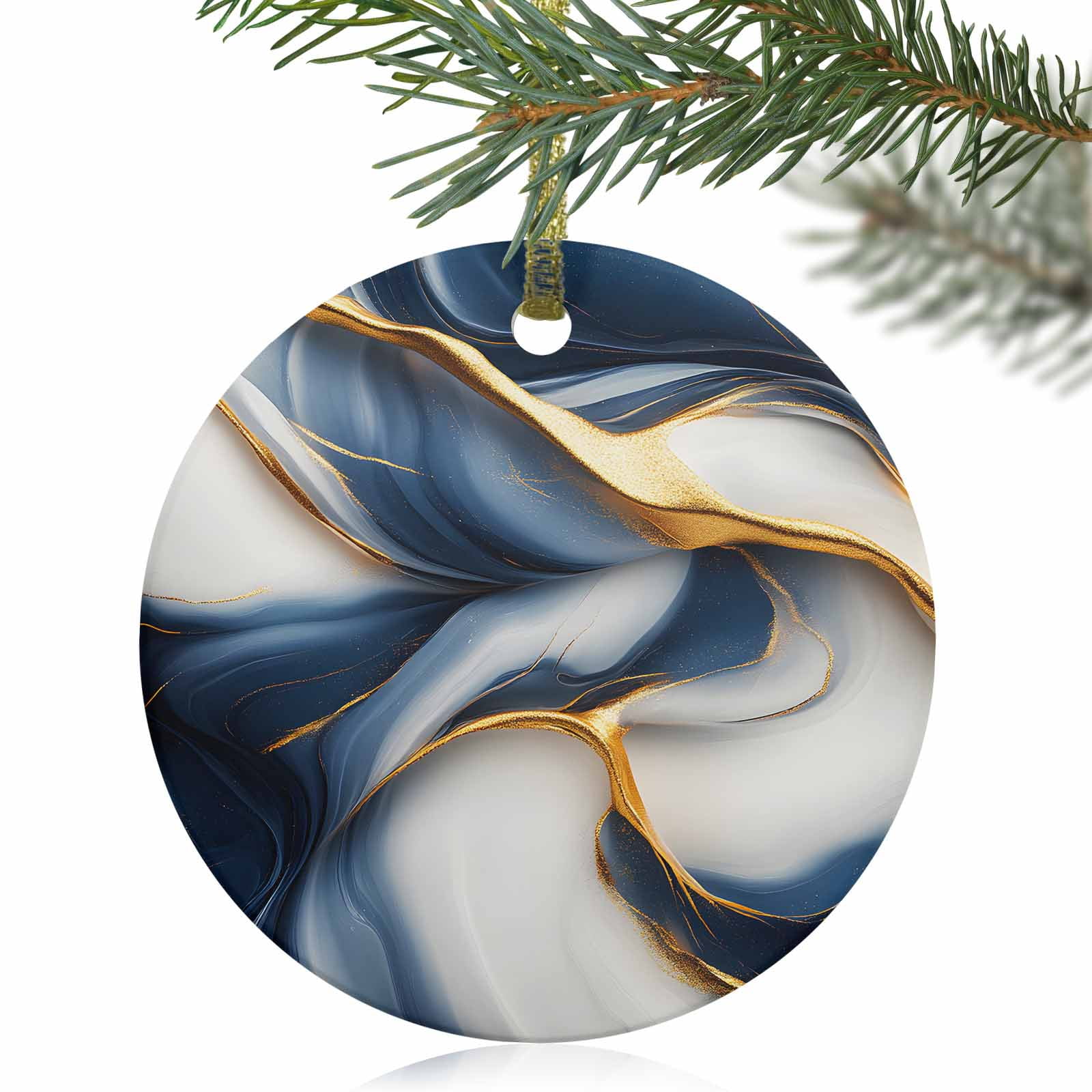 Abstract Marble Dark Blue Gradient Christmas Ceramic Ornament 2025,3 ...