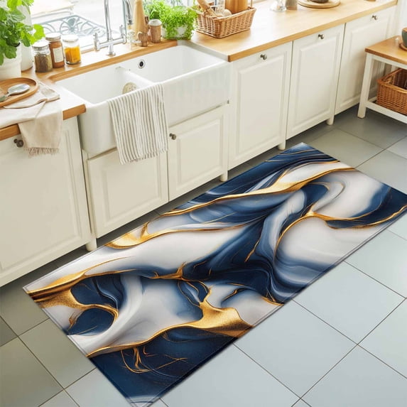 Abstract Marble Dark Blue Gradient Rectangle Rug 2'x6' Line Fluid Art ...