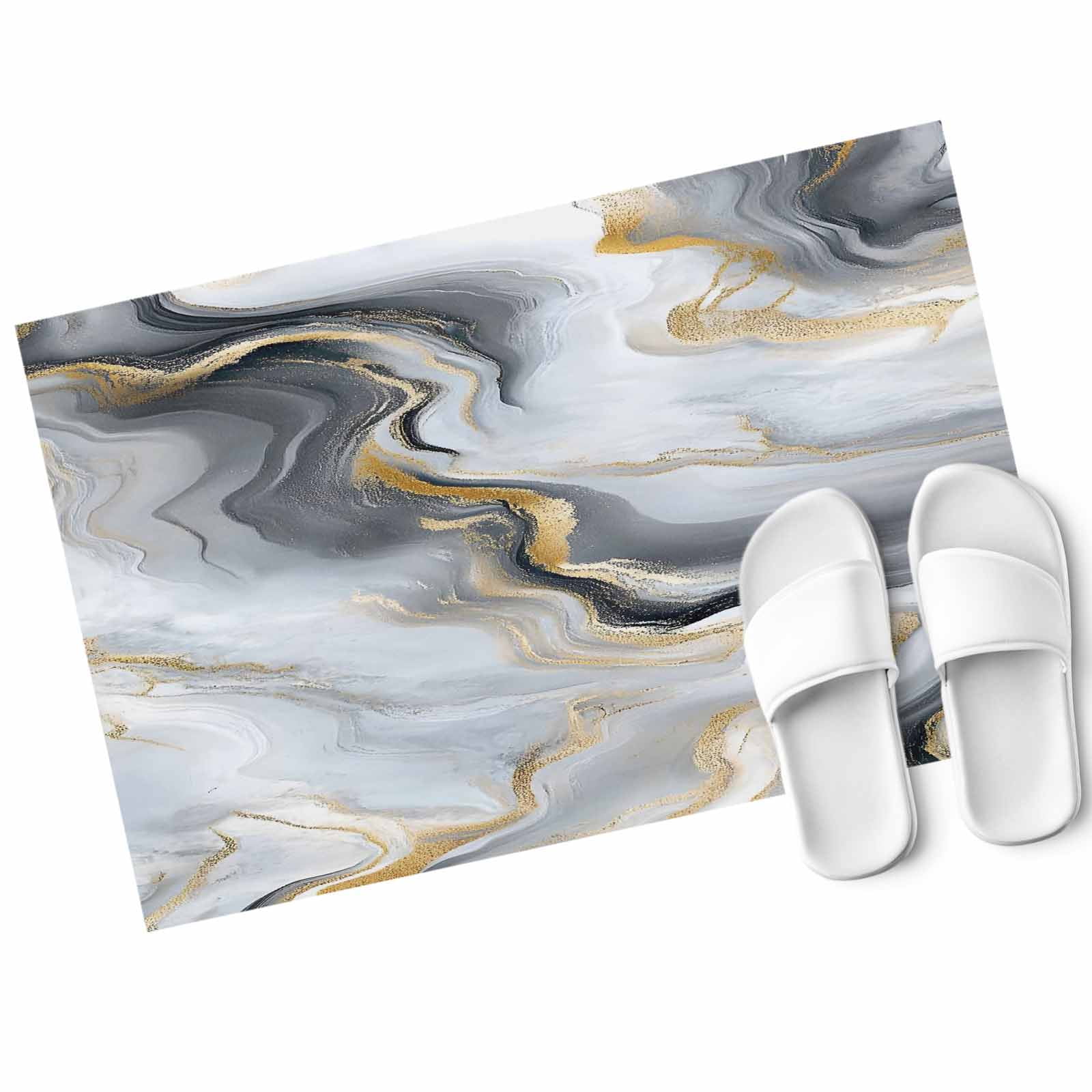 Abstract Marble Door Mat Gradient Black White Gold Texture Non Slip ...