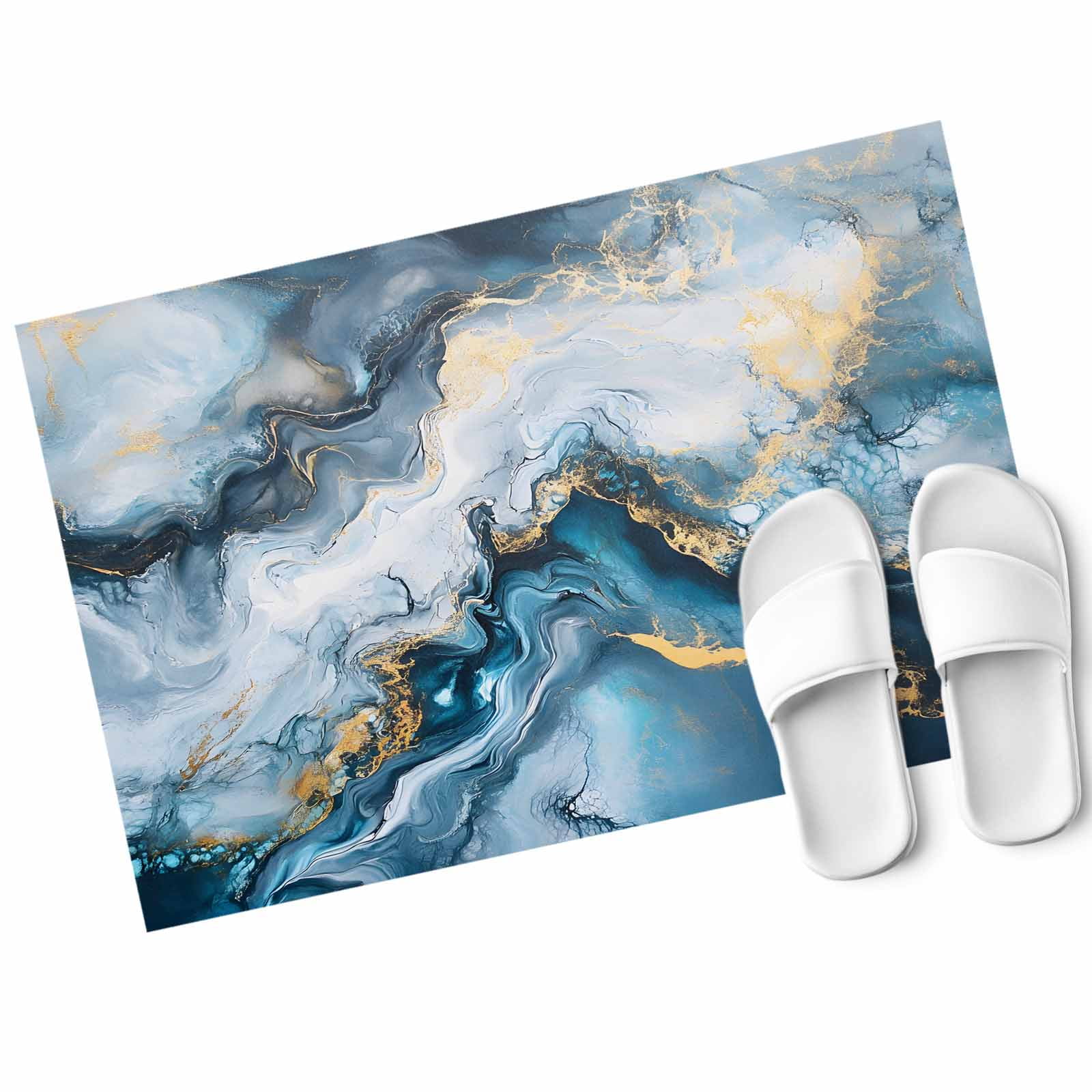 Abstract Marble Door Mat Gradient Blue Gold White Texture Non Slip ...