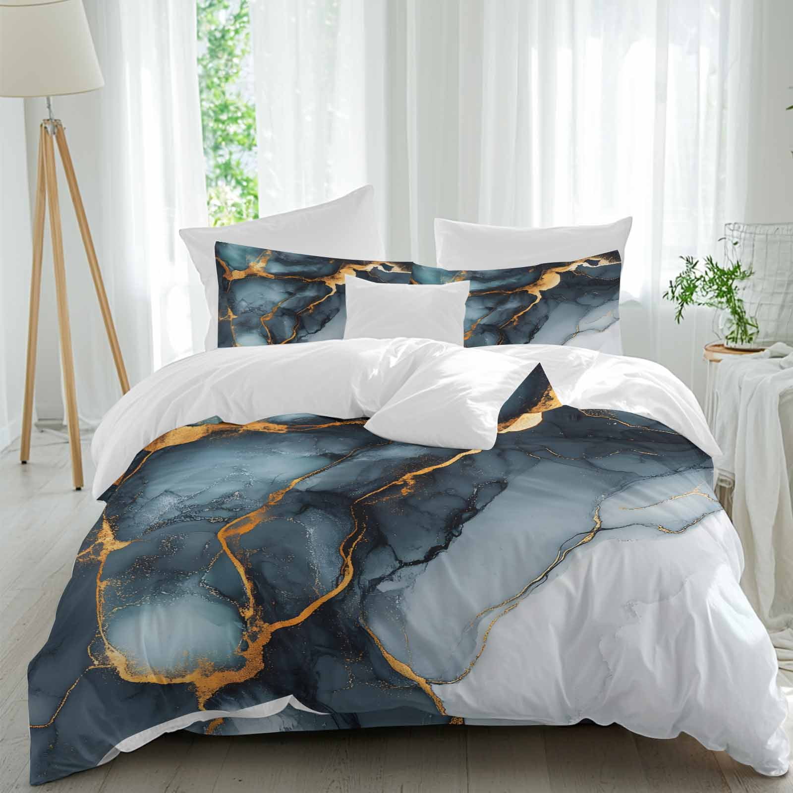 Abstract Marble Duvet Cover Set Twin Size, Water Duck Green Gradient ...