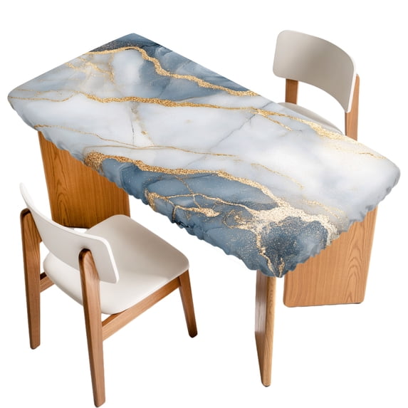 Abstract Marble Fitted Rectangle Tablecloth 24" x 36" Navy Blue Gold ...