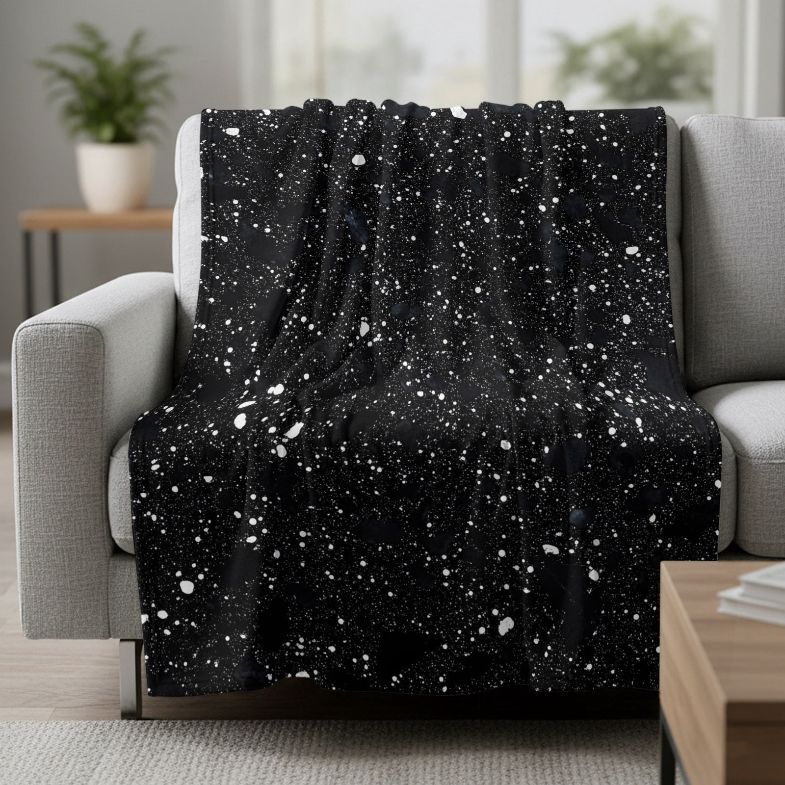 Abstract Marble Fleece Throw Blanket Black Texture Star Sky Decoration ...
