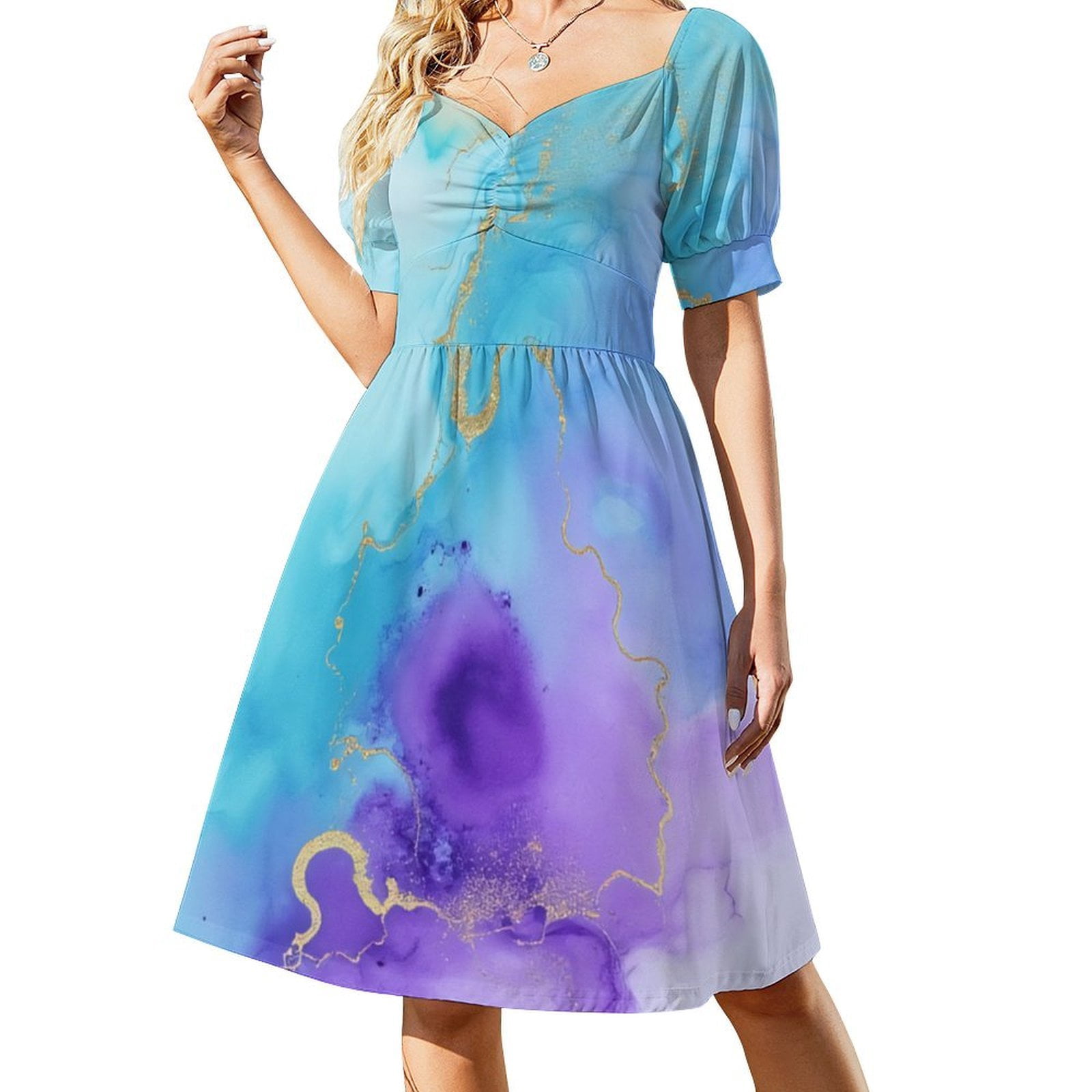 Abstract Marble Gold Art Print Summer Women's Dress 2025 Elegant ...