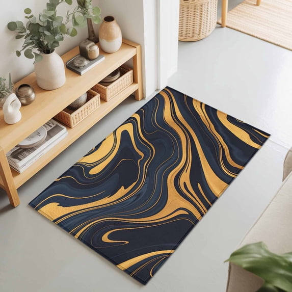 Abstract Marble Gold Fluid Rectangle Rug 2'x3' Stripes Geometric Line ...