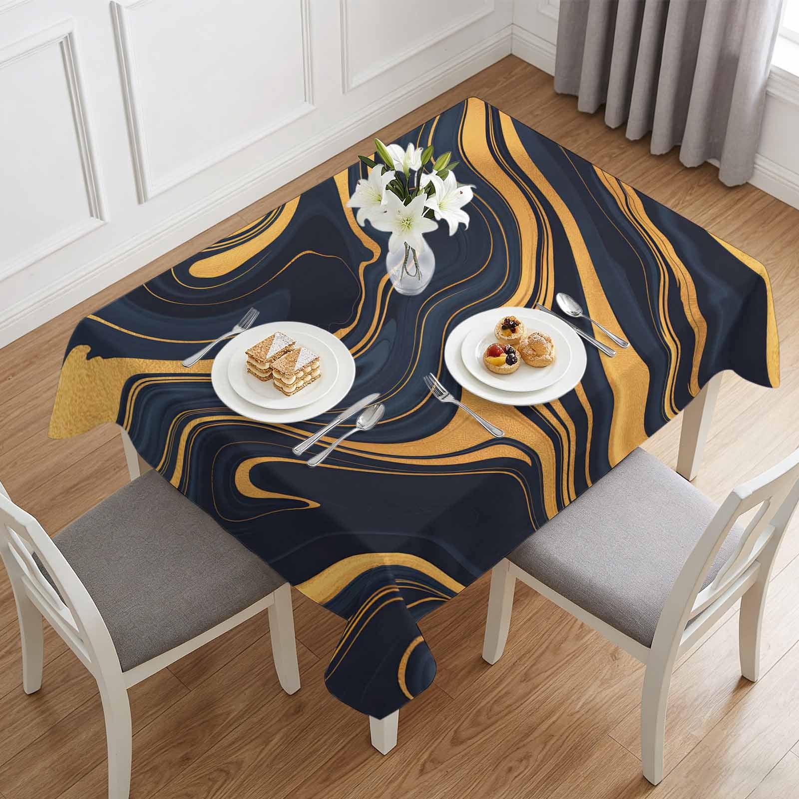 Abstract Marble Gold Fluid Table Cloth 60x84in, Waterproof Rectangle ...