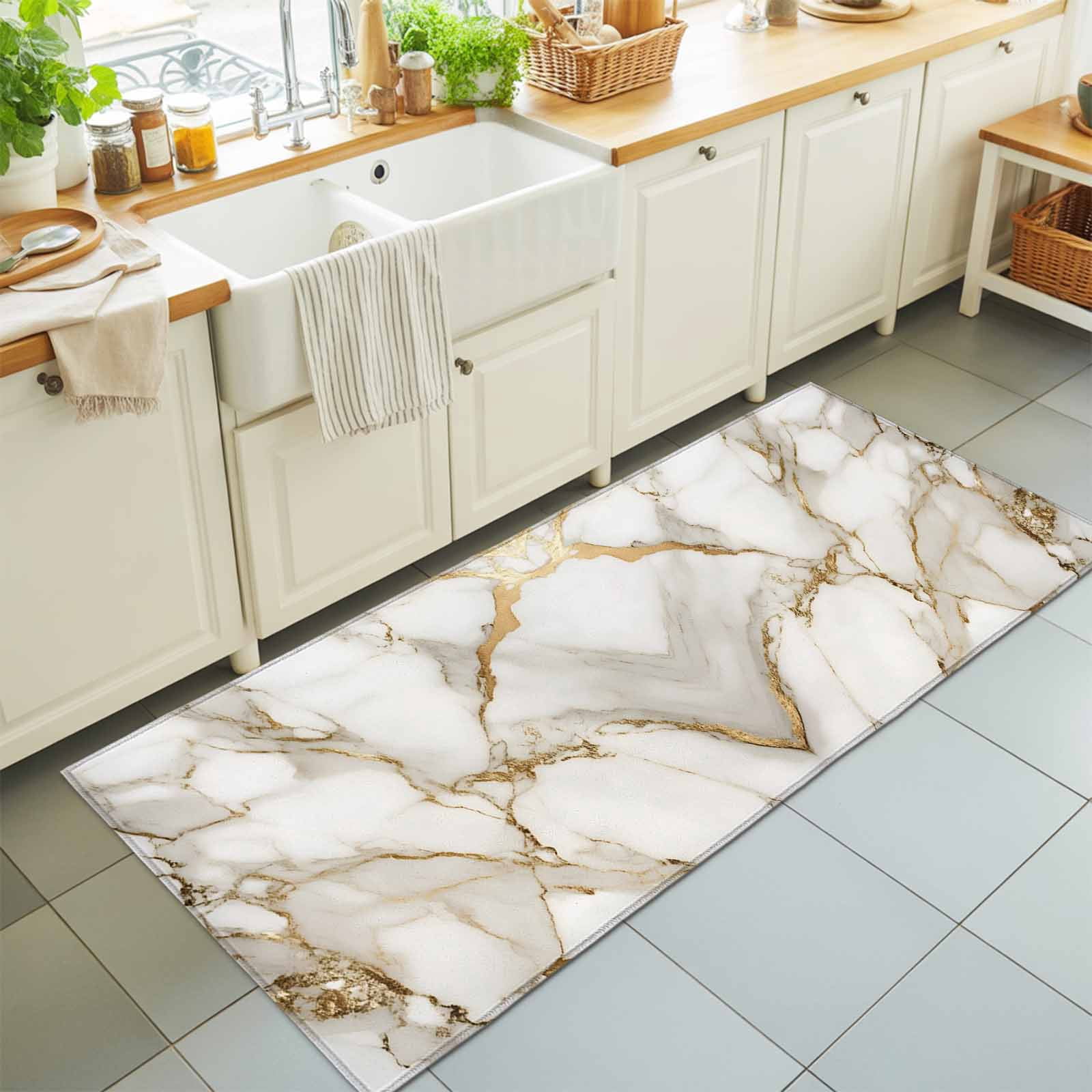 Abstract Marble Gold Stripe Art Rectangle Rug 2'x6' Watercolor Natural ...