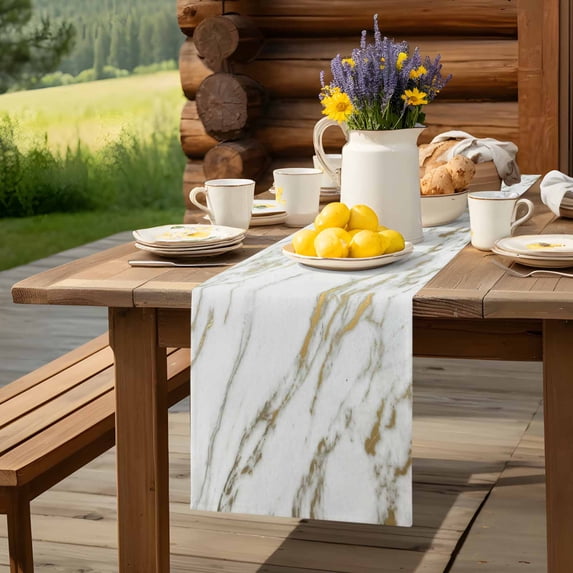 Abstract Marble Gold Stripes Table Runner 70 Inch Long Modern Style ...