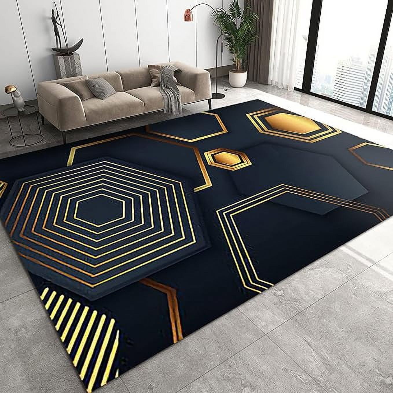Abstract Marble Golden Lines Area Rug, Golden Line Art Geometry Soft ...