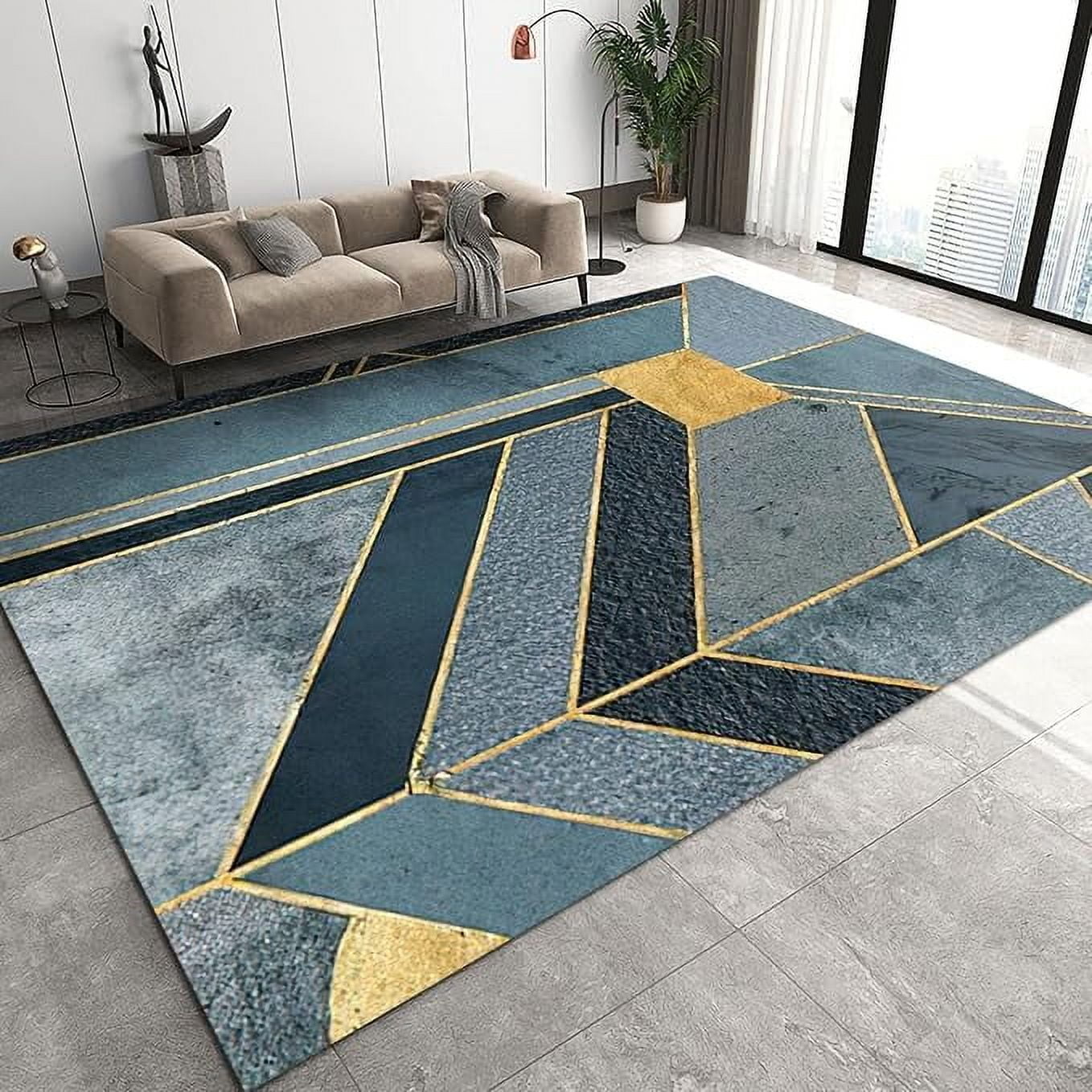 Abstract Marble Gradient Area Rug, Irregular Geometric Pattern Kitchen ...