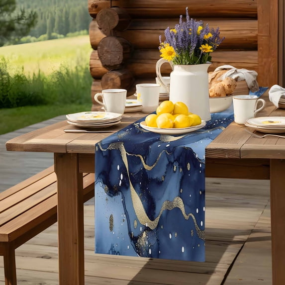 Abstract Marble Gradient Texture Table Runner 60 Inch Long Blue Stone ...