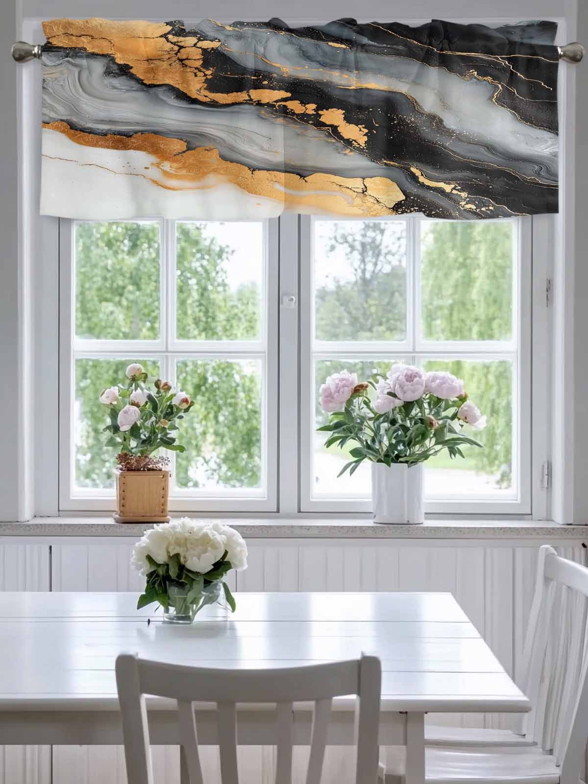 Abstract Marble Grey Gradient Valances for Windows,Kitchen Valance Rod ...