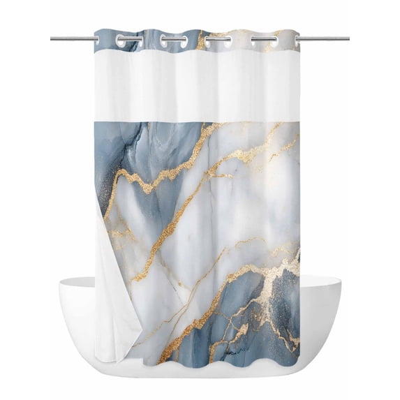 Abstract Marble No Hook Shower Curtain and Liner Set Navy Blue Gold ...