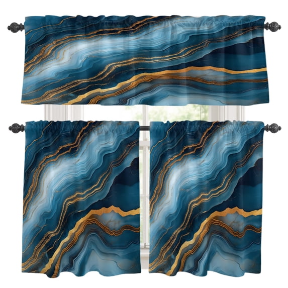 Abstract Marble Kitchen Curtains Valance and Tier Set Dark Blue ...