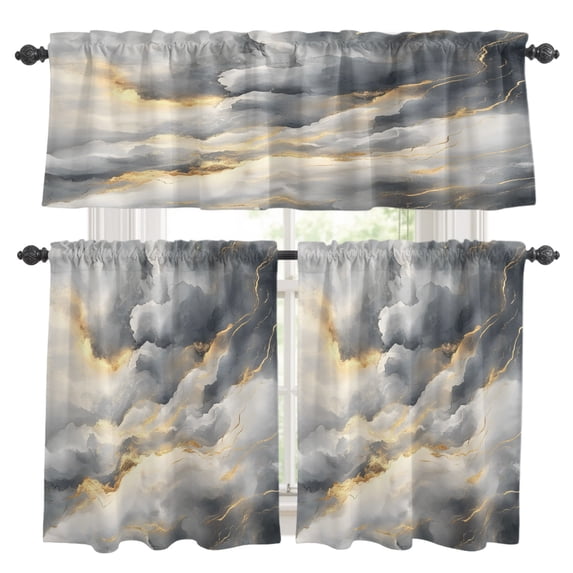 Abstract Marble Kitchen Curtains Valance and Tier Set Gold Black ...
