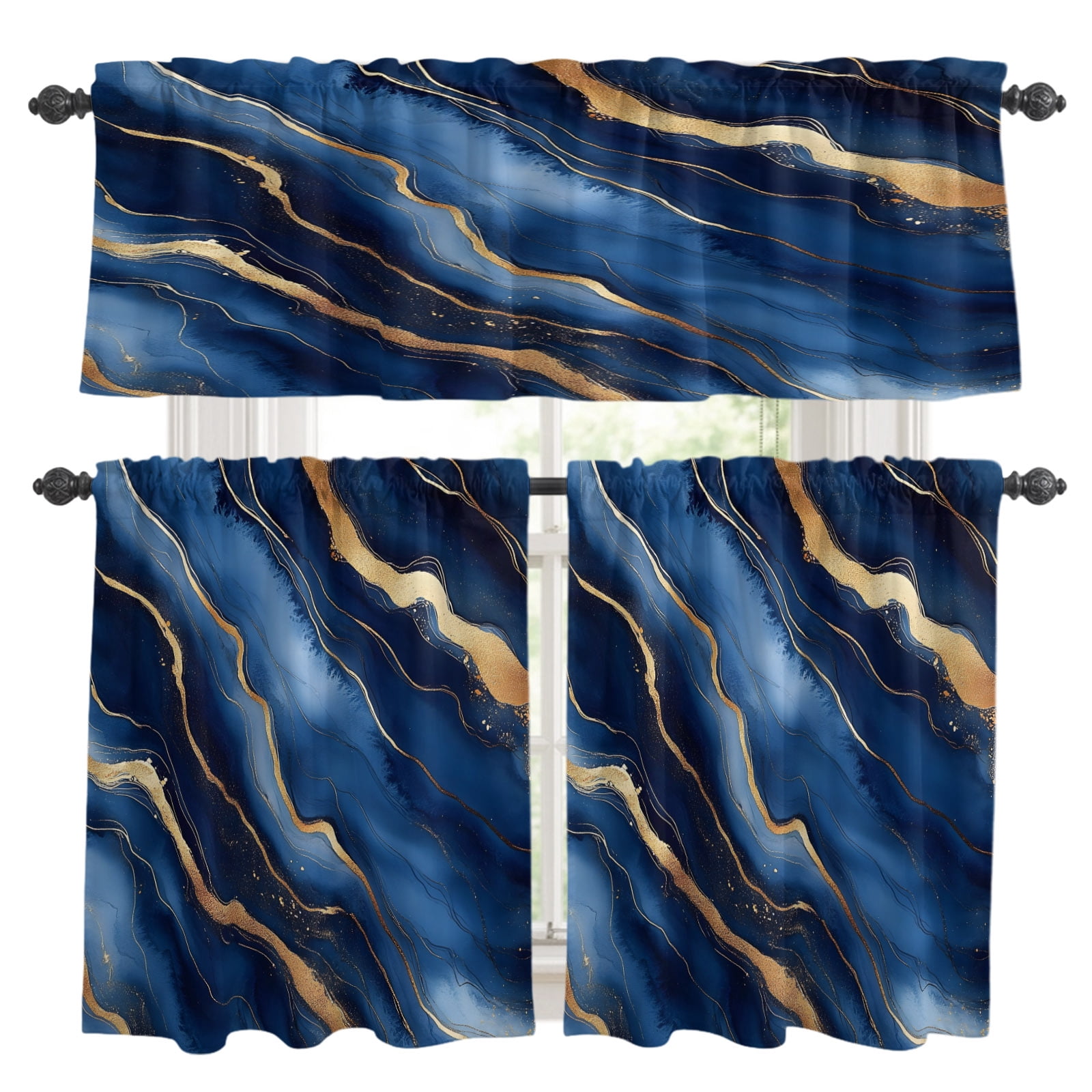 Abstract Marble Kitchen Curtains Valance and Tier Set Gold Texture ...