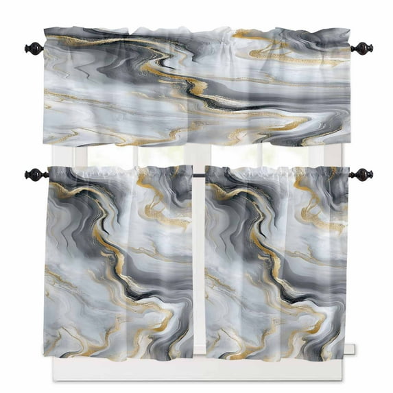 Abstract Marble Kitchen Curtains Valances and Tiers Set of 3, 36 Inch ...
