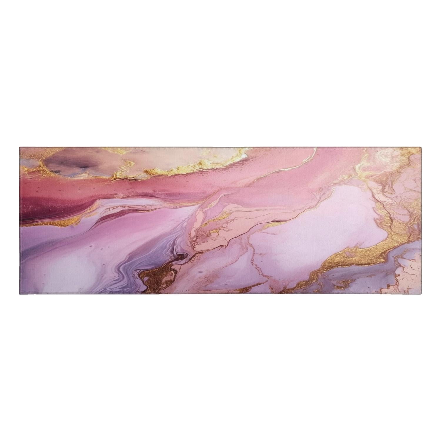 Abstract Marble Kitchen Rugs Pink Jade Texture Gold Stripes Ombre ...