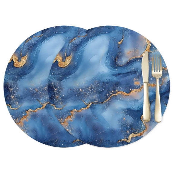 Abstract Marble Leather Placemats Set of 2, 12 Inch, Blue Gradient Gold ...