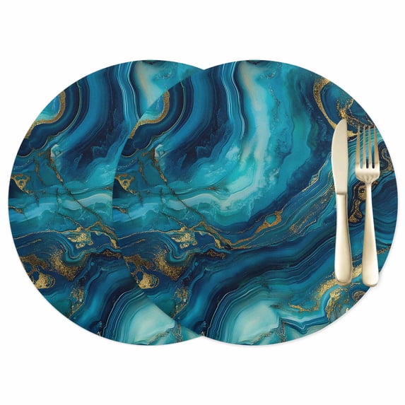 Abstract Marble Leather Placemats Set of 2, 12 Inch, Teal Green Gold ...