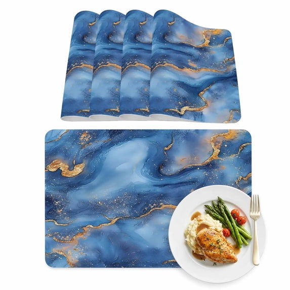 Abstract Marble Leather Placemats Set of 4, 12x18 Inch, Blue Gradient ...