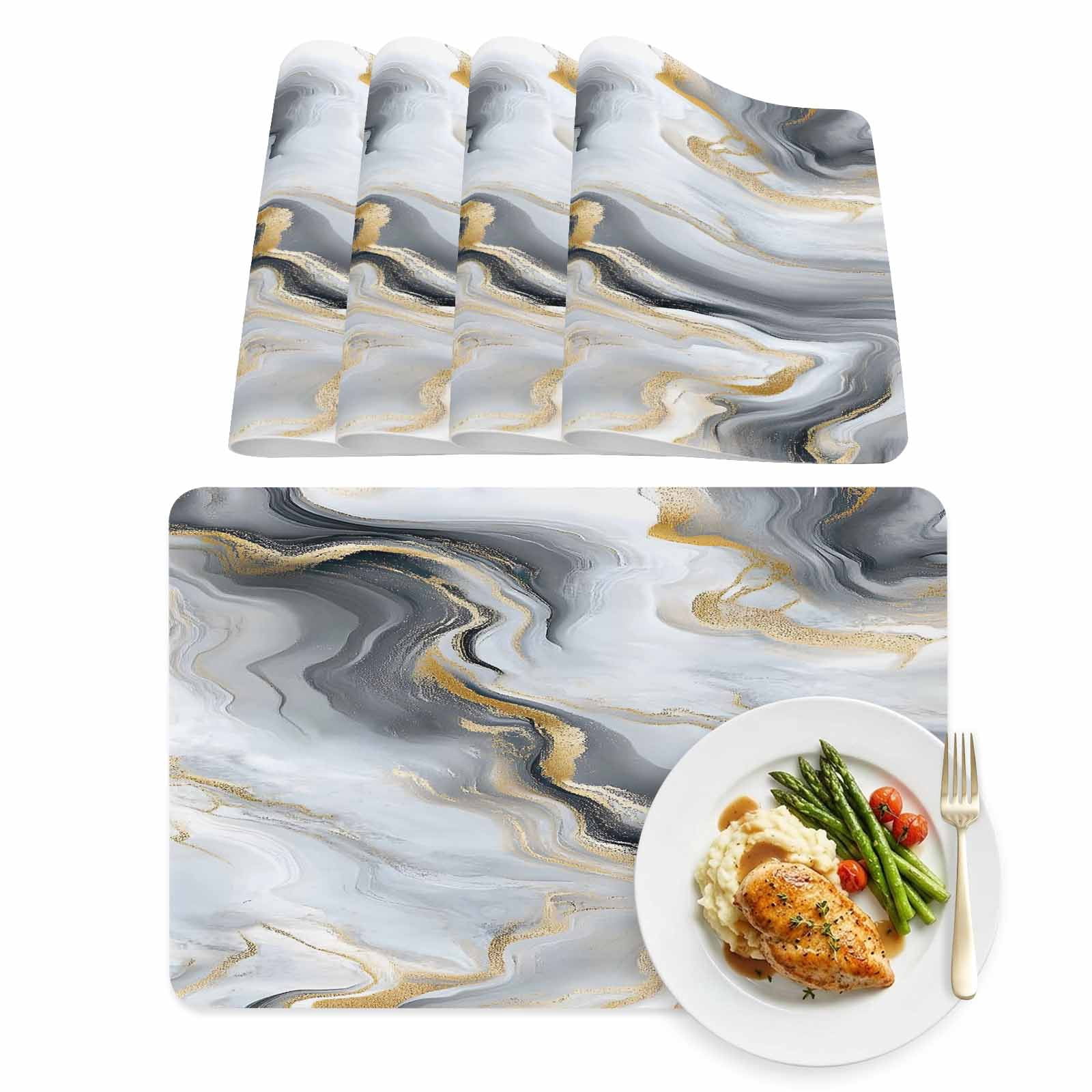 Abstract Marble Leather Placemats Set of 4, 12x18 Inch, Gradient Black ...