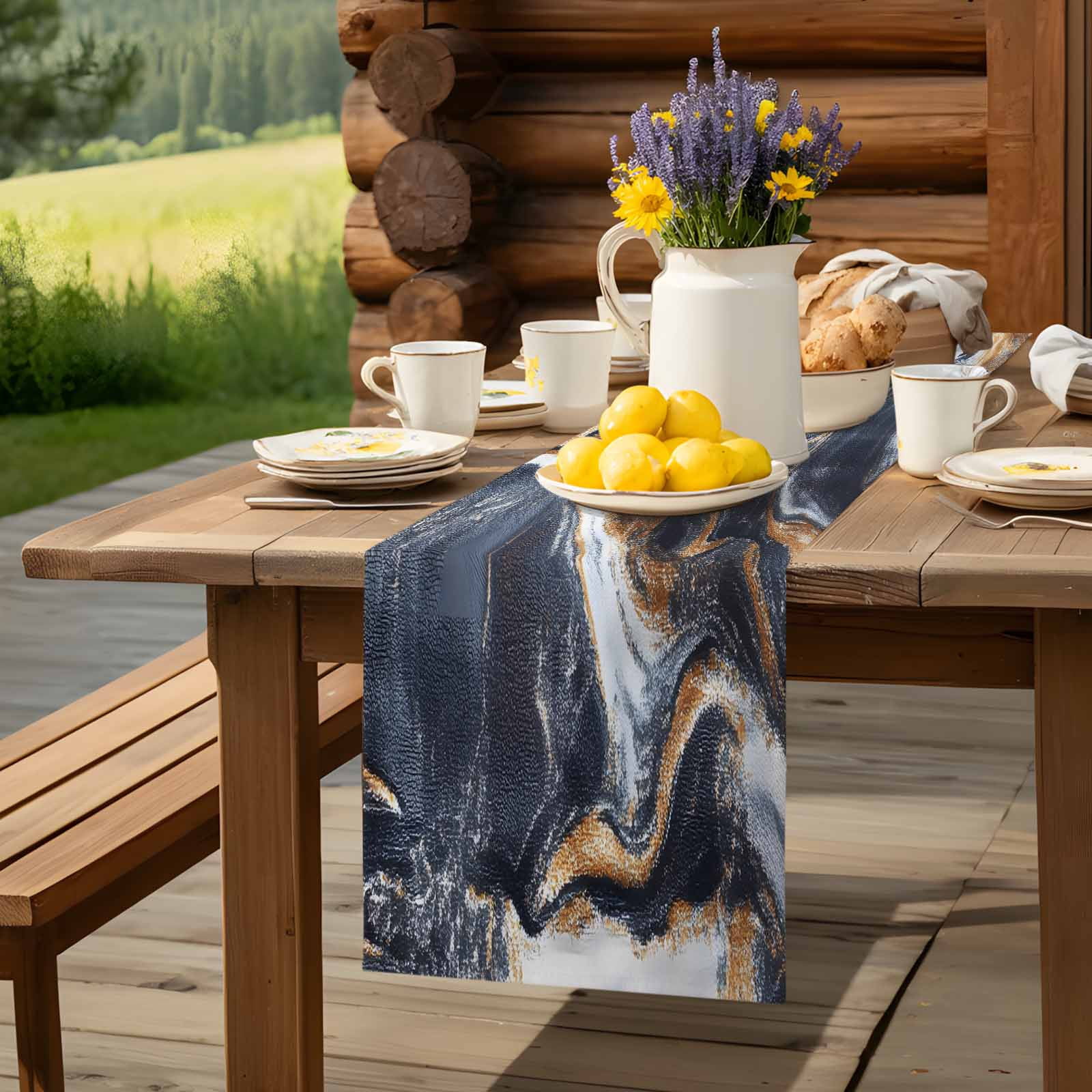 Abstract Marble Minimalist Art Table Runner 60 Inch Long Watercolor ...