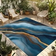 Abstract Marble Outdoor Rug, Dark Blue Gradient Gold Crack Texture Art ...