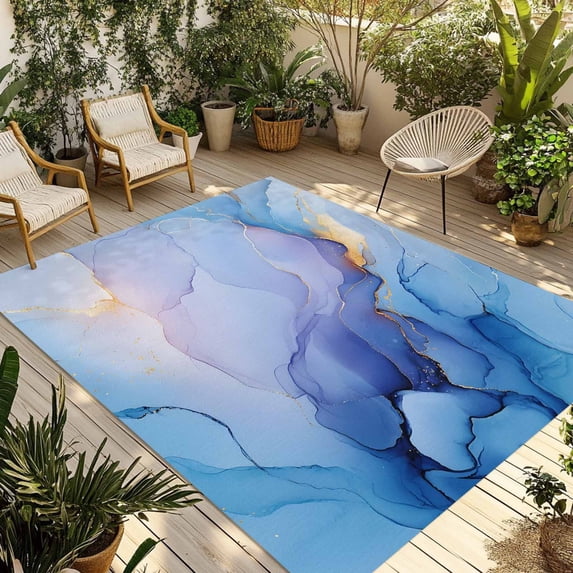 Abstract Marble Outdoor Rug, Purple Blue Gradient Watercolor Texture ...