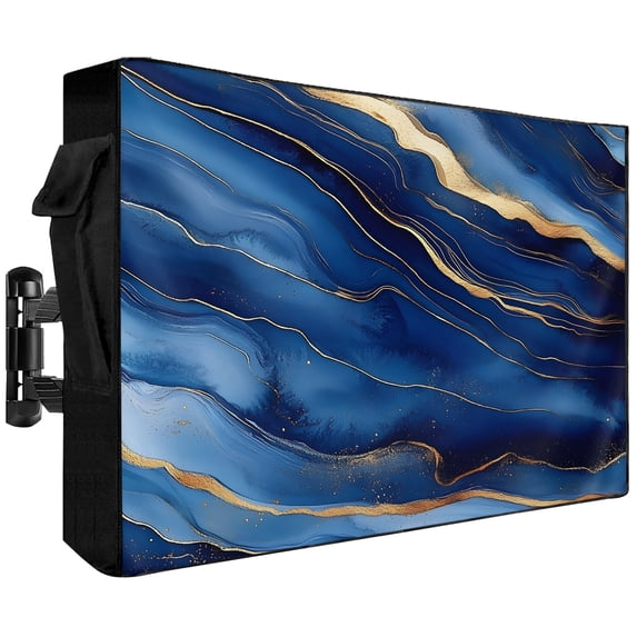 Abstract Marble Outdoor TV Cover 48 to 50 inch Blue Gold Texture Modern ...