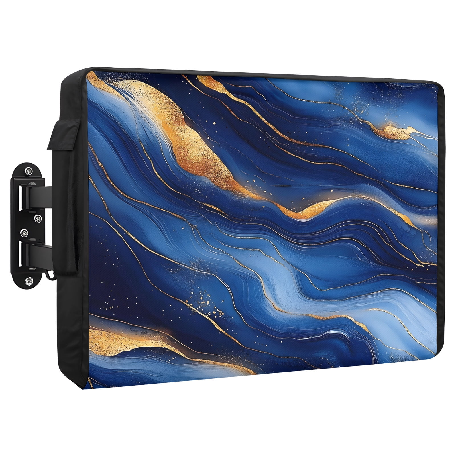 Abstract Marble Outdoor TV Cover 70 to 75 Inch Gold Texture Modern Blue ...