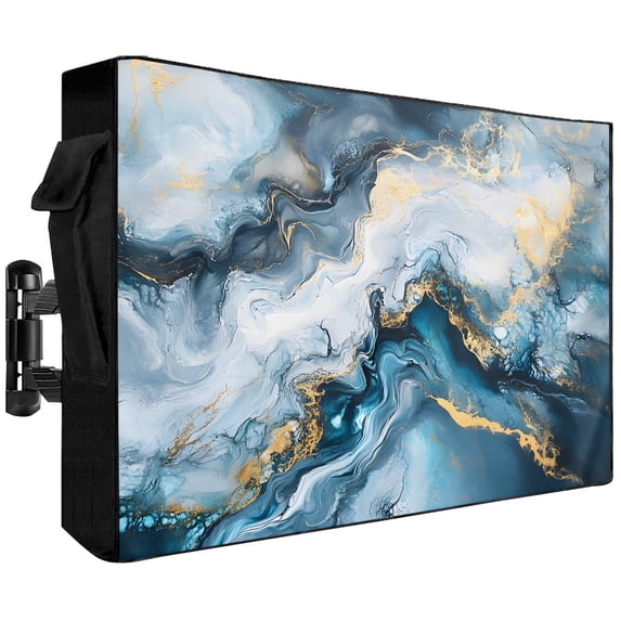 Abstract Marble Outdoor TV Cover 70 to 75 inch Gradient Blue Gold White ...