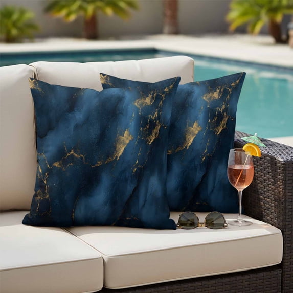 Abstract Marble Outdoor Throw Pillow Covers Set of 2, Blue Gold ...