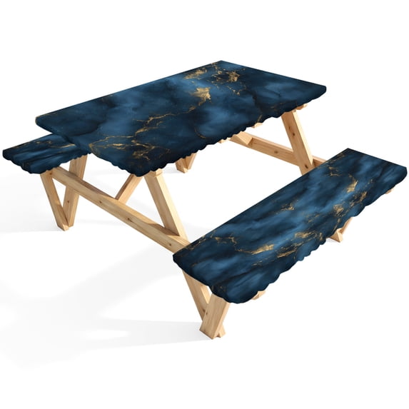 Abstract Marble Picnic Table Cover with Bench Covers Blue Gold Gradient ...