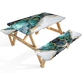 Abstract Marble Picnic Table Cover with Bench Covers Water Duck Green ...