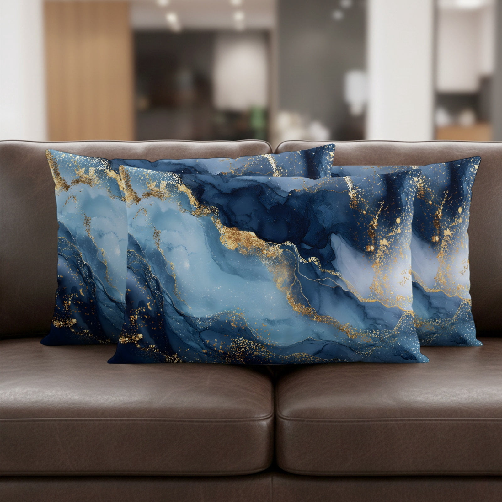 Abstract Marble Pillow Covers Set of 4, Luxury Gorgeous Blue Gold Ocean ...