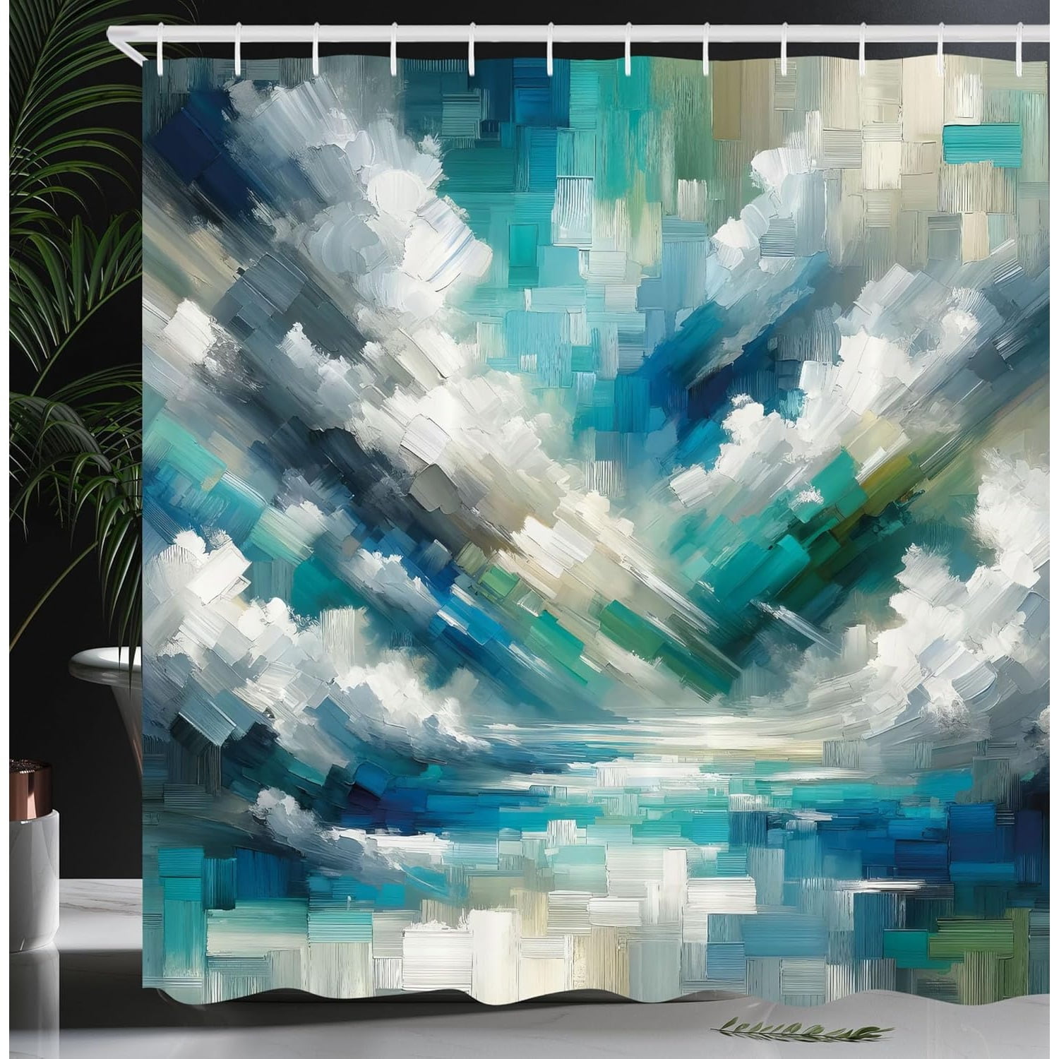 Abstract Marble Print Design of Greenery Clouds and Dreamy Leafy ...
