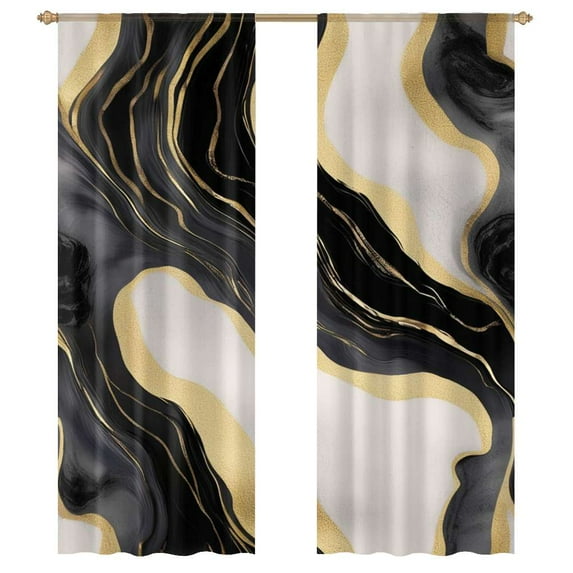 Abstract Marble Print Fabric Modern Tulle Window Curtains for Living ...