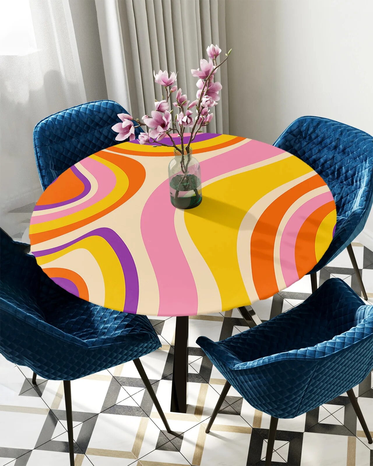 Abstract Marble Psychedelic Optical Illusion Round Elastic Edged Table ...