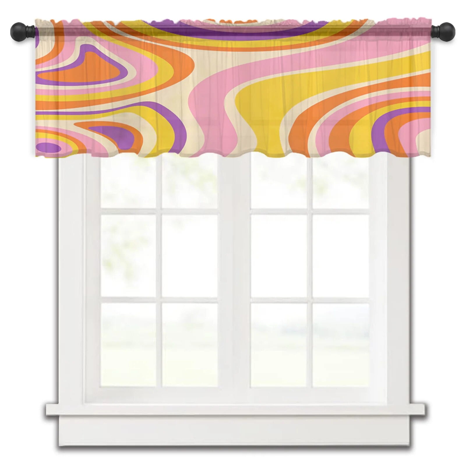 Abstract Marble Psychedelic Optical Illusion Short Tulle Curtains ...