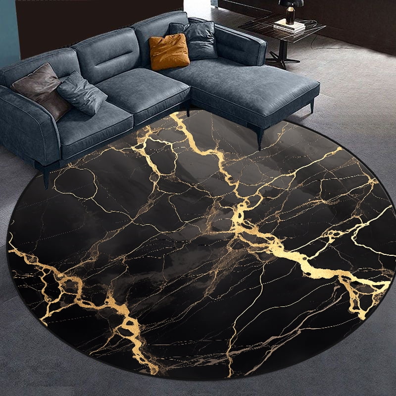 Abstract Marble Round Carpet Living Room Black Warm Fluffy Hanging ...
