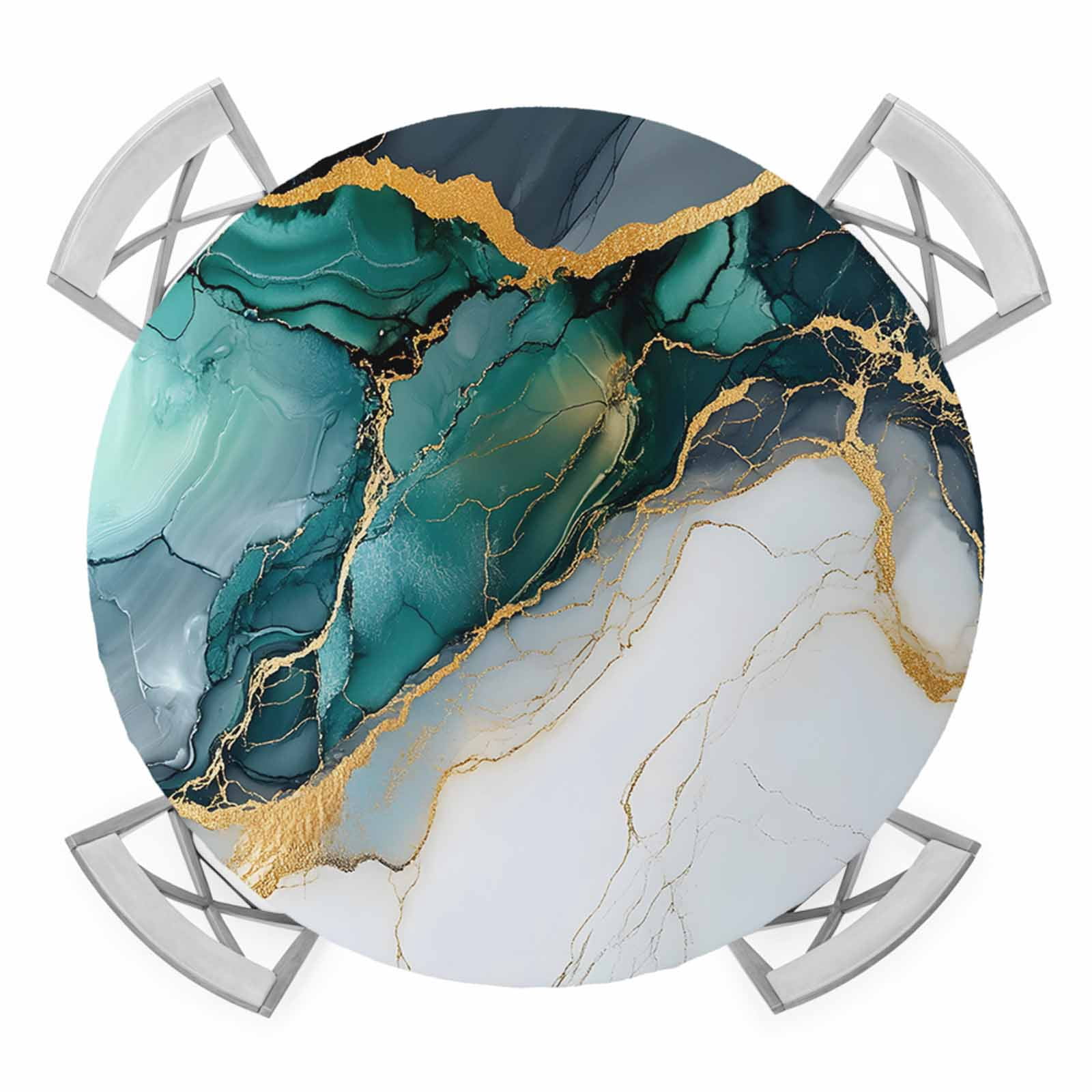 Abstract Marble Round Fitted Tablecloth with Elastic Edge, Water Duck ...