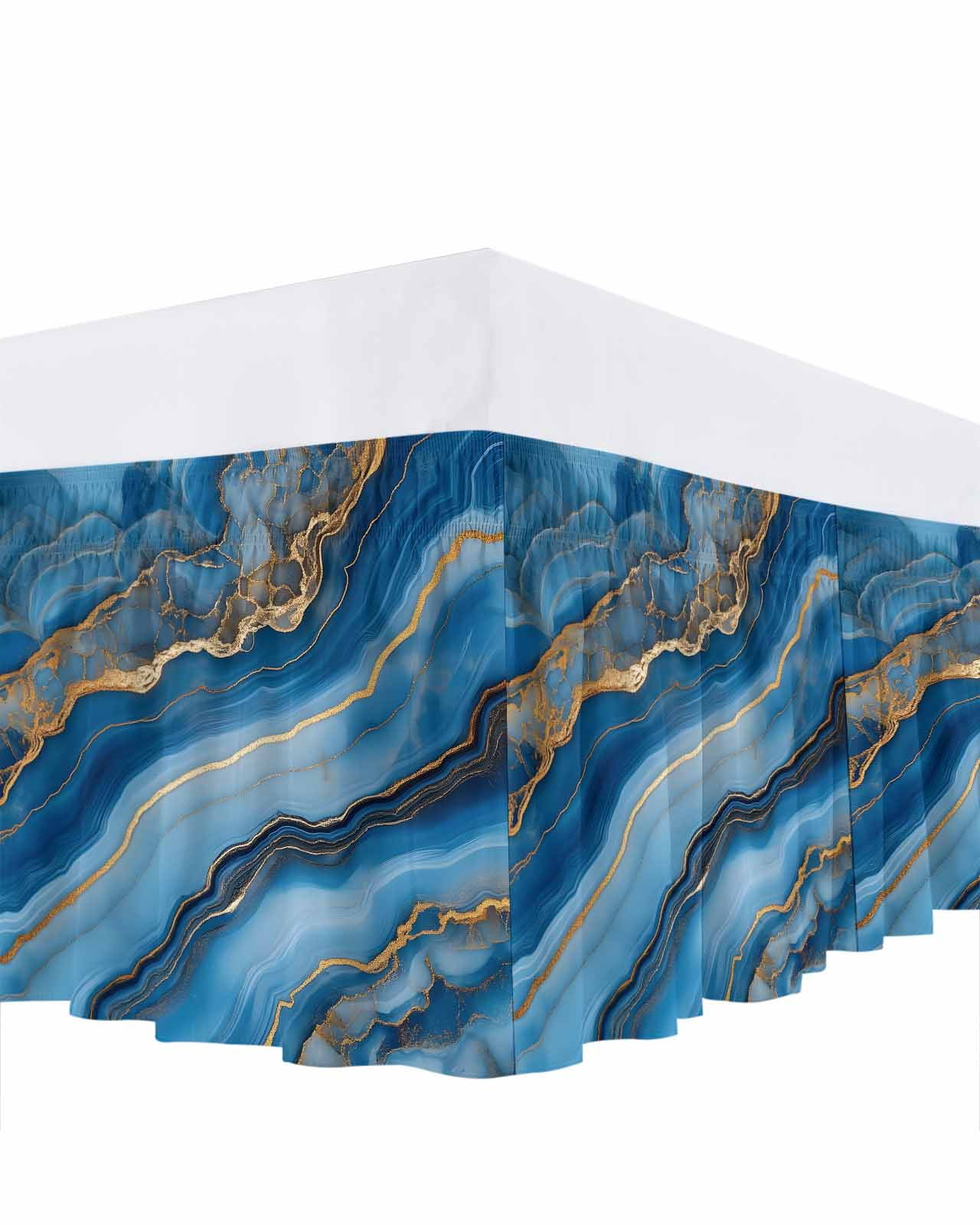 Abstract Marble Ruffle Bed Skirt California King Size Blue Gradient ...