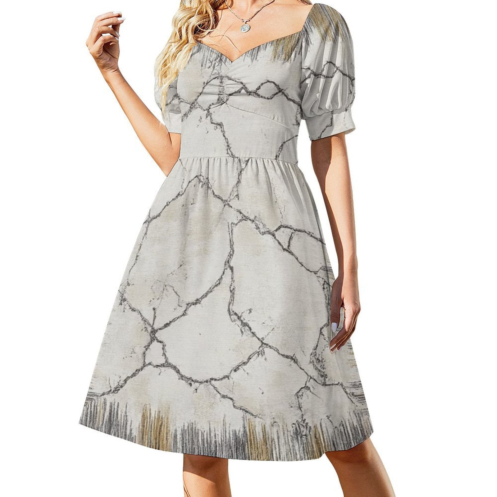 Abstract Marble Rug Design Short Sleeve Dress Clothes Women's Summer ...
