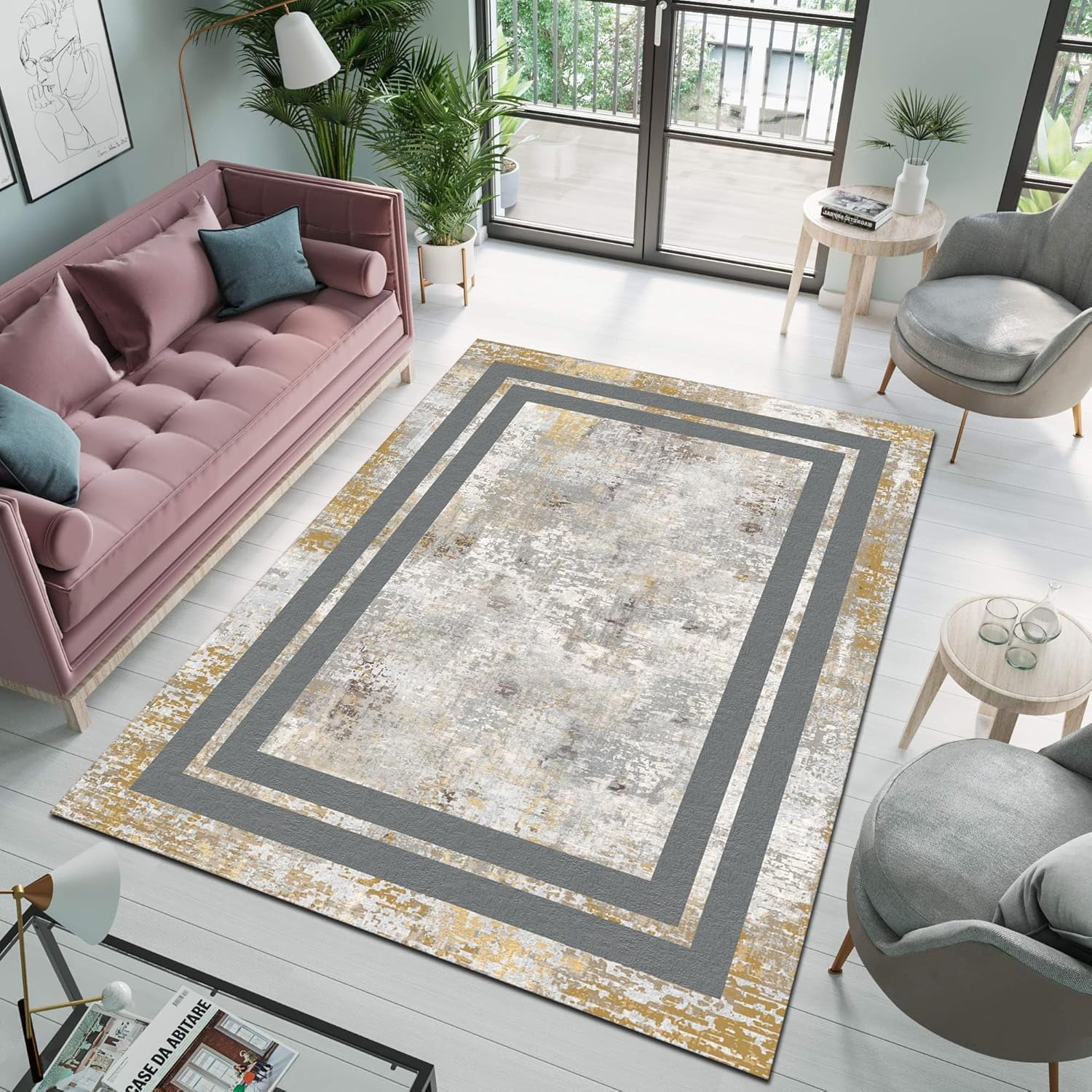 Abstract Marble Rug, Gray Framed, Modern Area Rug, Aesthetic ...