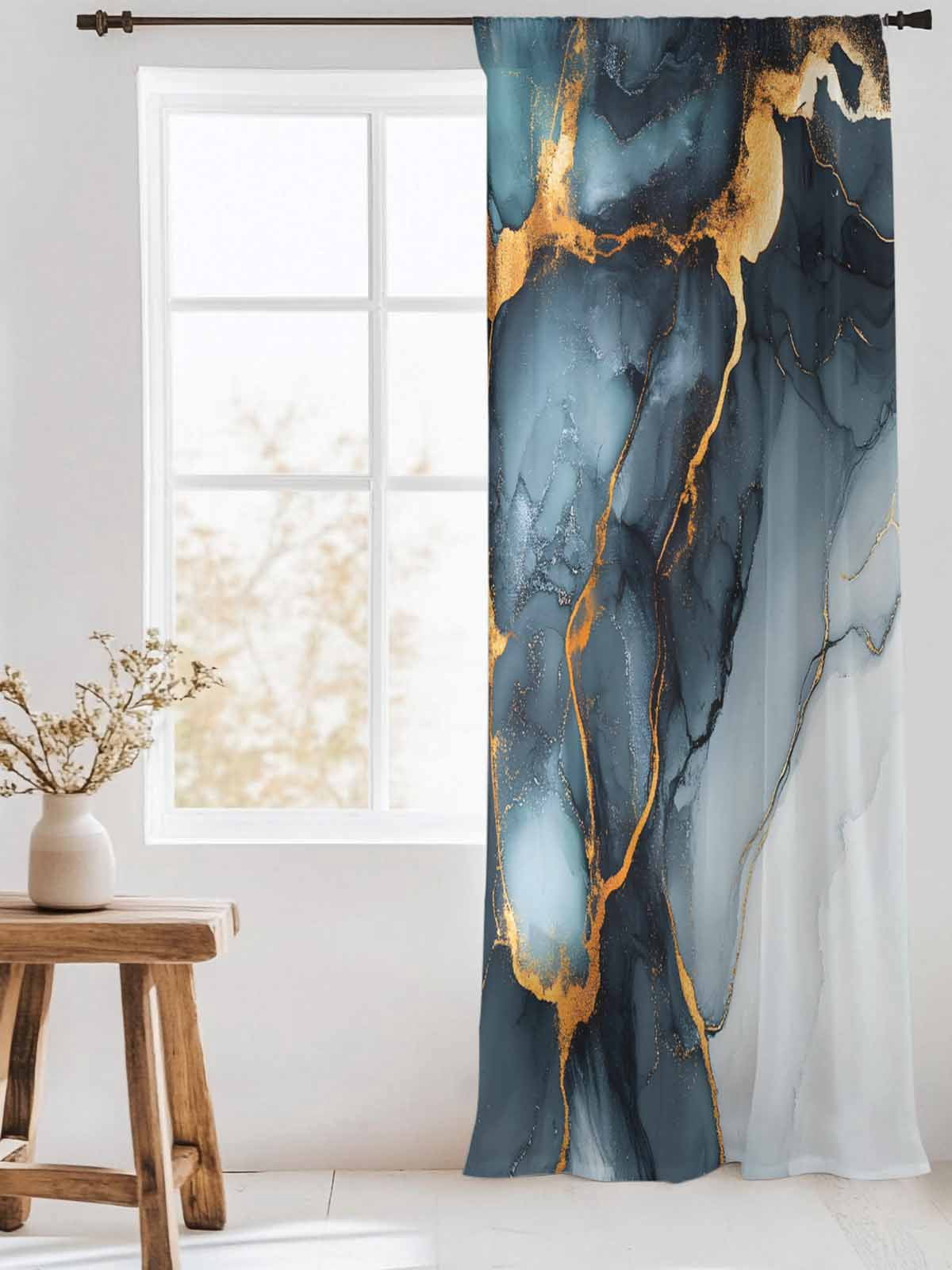Abstract Marble Sheer Curtains 108 Inch Long 1 Panel Water Duck Green ...