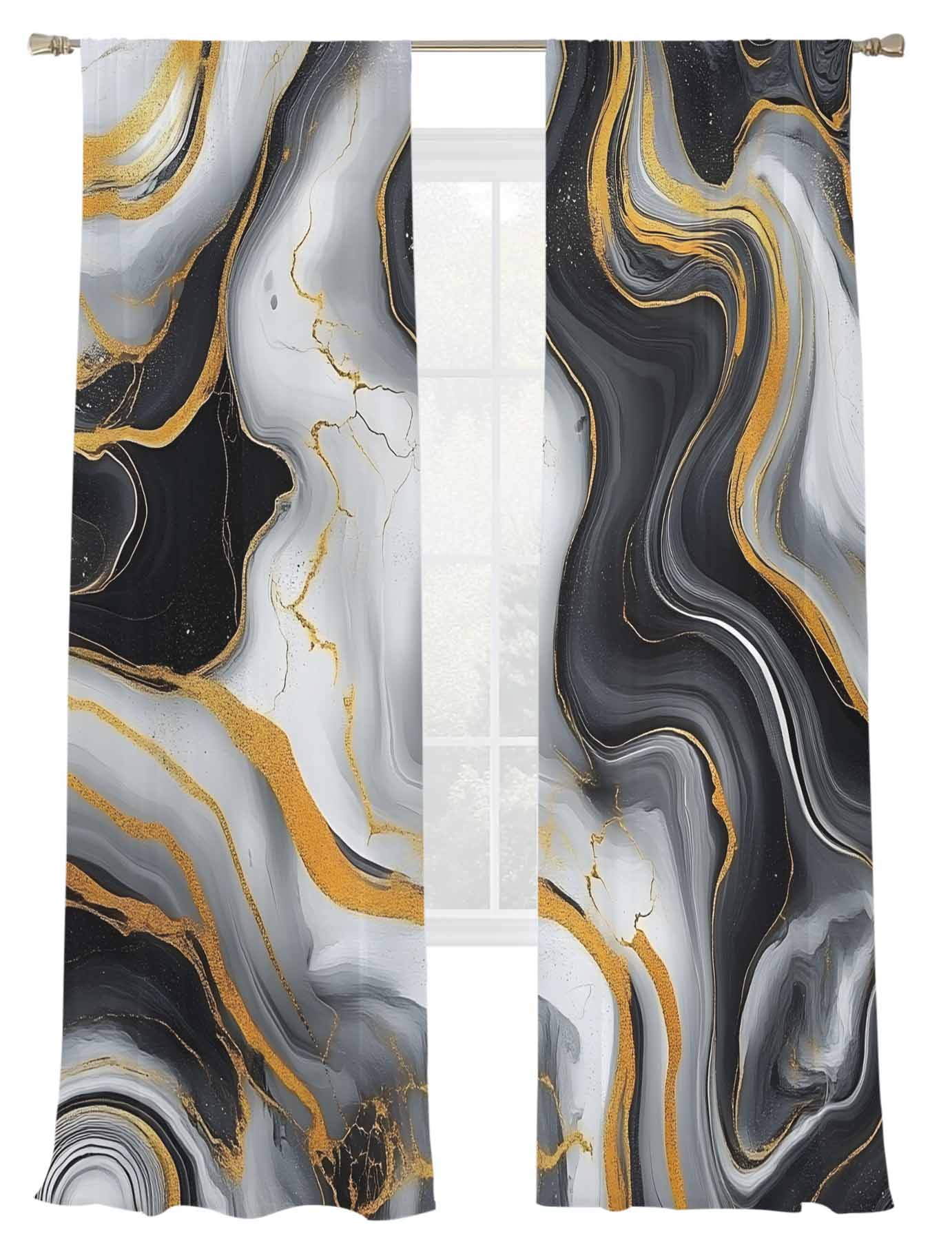 Abstract Marble Sheer Curtains for Living Room Bedroom, Light-filtering ...